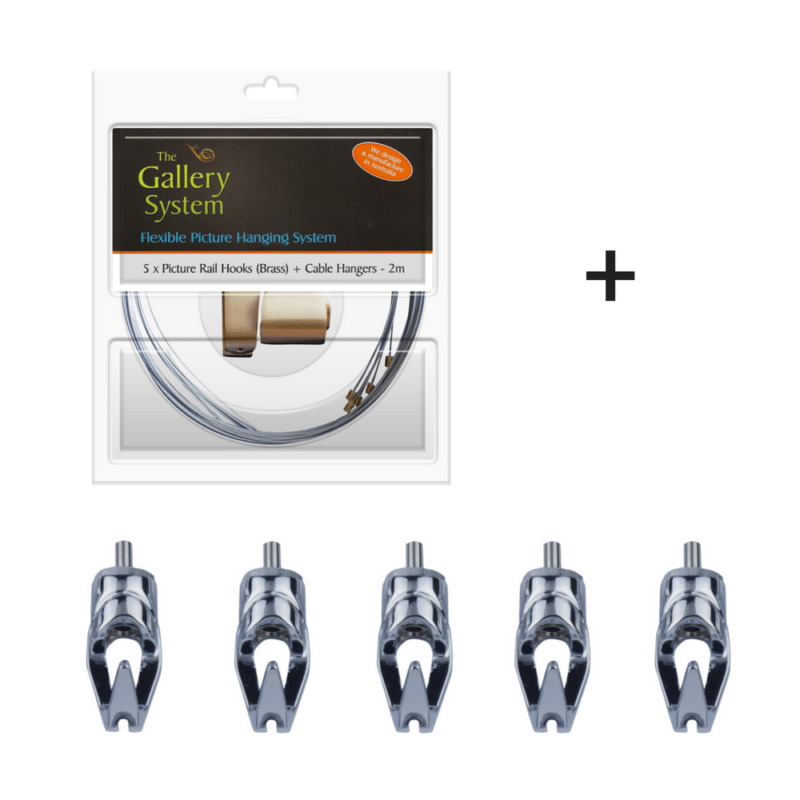 5 x Brass Picture Rail Hangers & Push Button Hooks - Shakespeare Solutions™